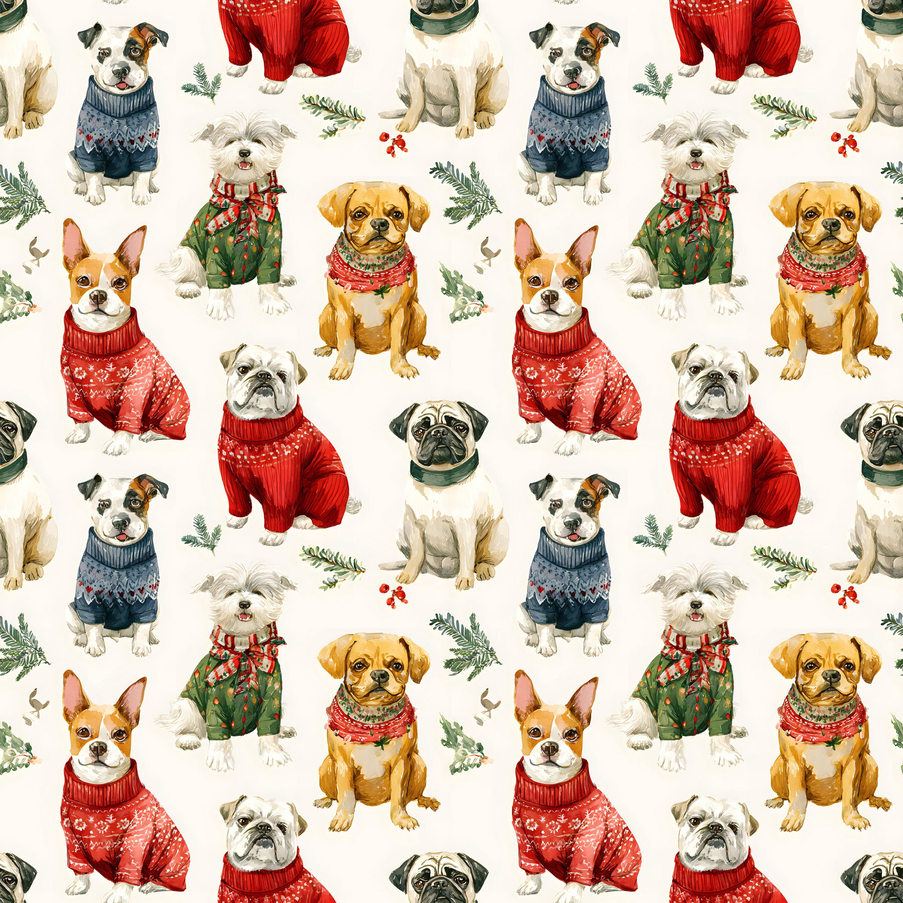 Christmas Puppy Digital Paper: Seamless Holiday Dog Pattern (12 JPG ...