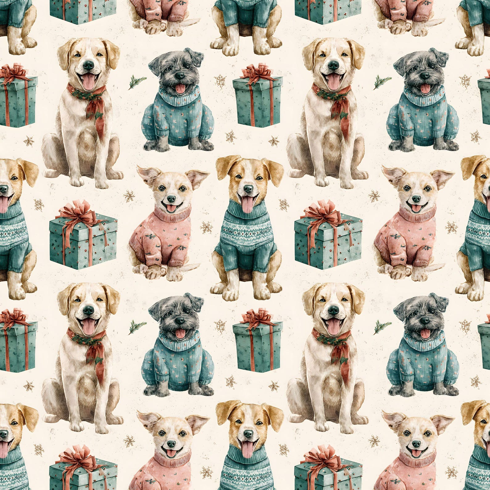 Christmas Puppy Digital Paper: Seamless Holiday Dog Pattern (12 JPG ...