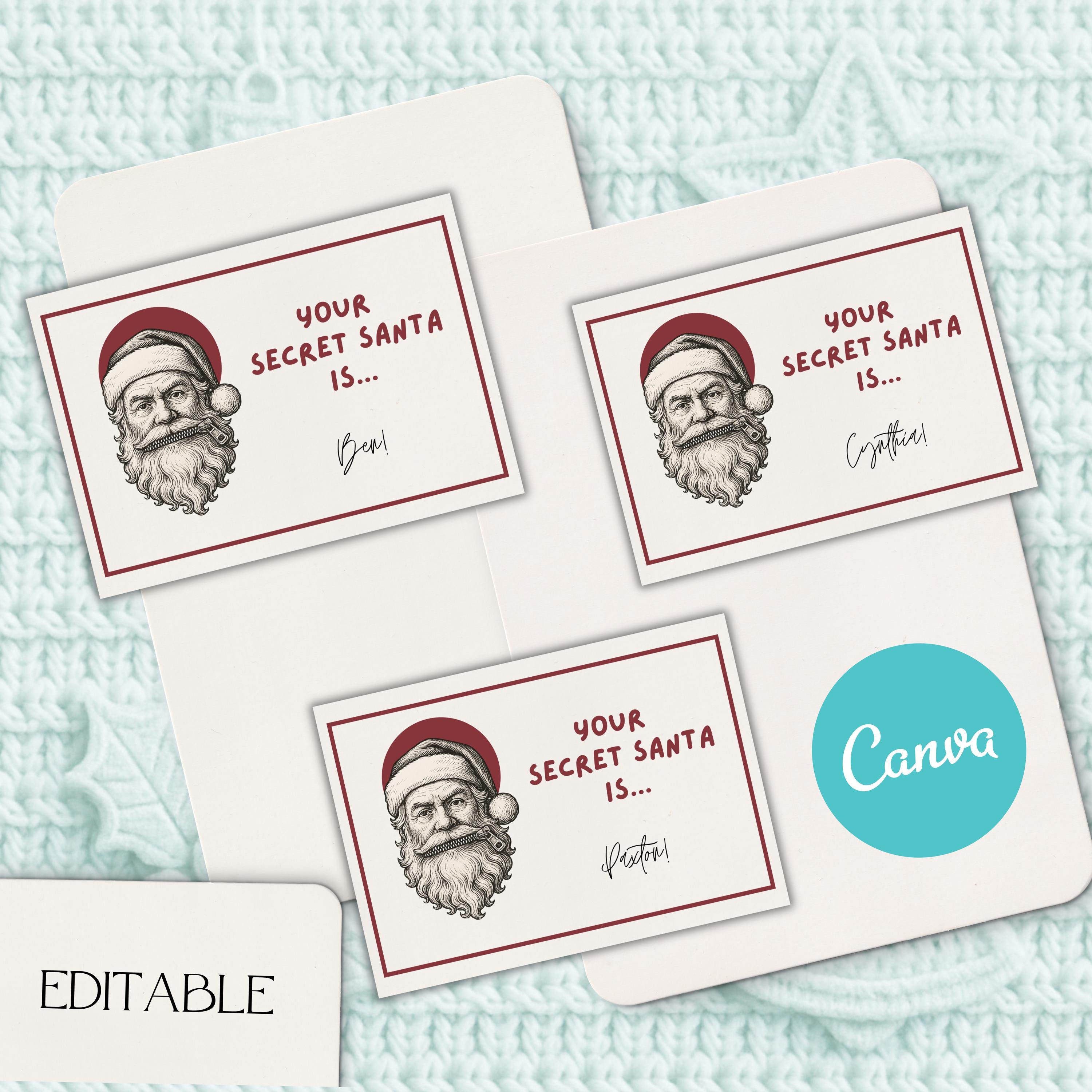 Printable Secret Santa Reveal Cards • Vintage Christmas Card Template ...