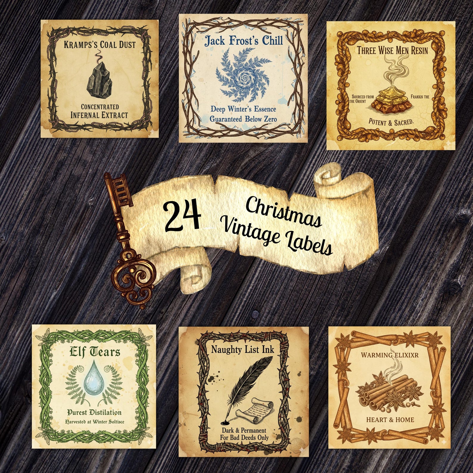 Vintage Christmas Potion Labels | Printable Holiday Apothecary Tags ...