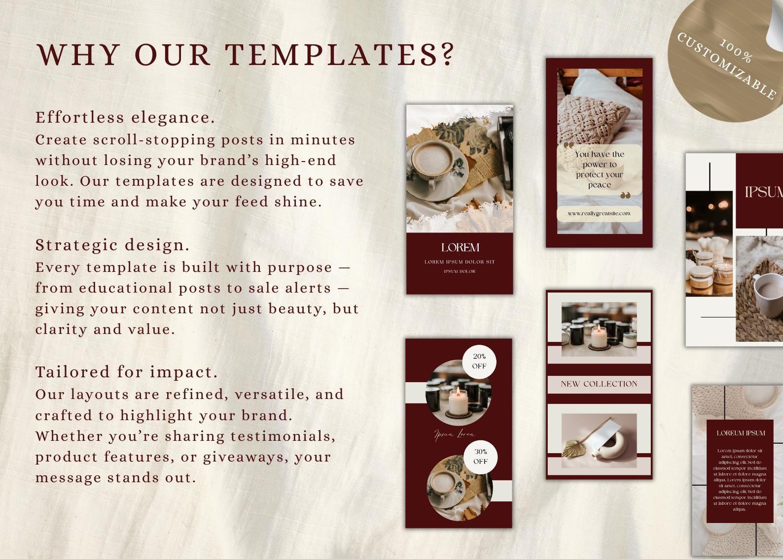 Luxury Maroon & Gold Instagram Templates: Canva Social Media Kit - Etsy
