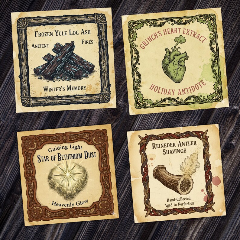 Vintage Christmas Potion Labels | Printable Holiday Apothecary Tags ...