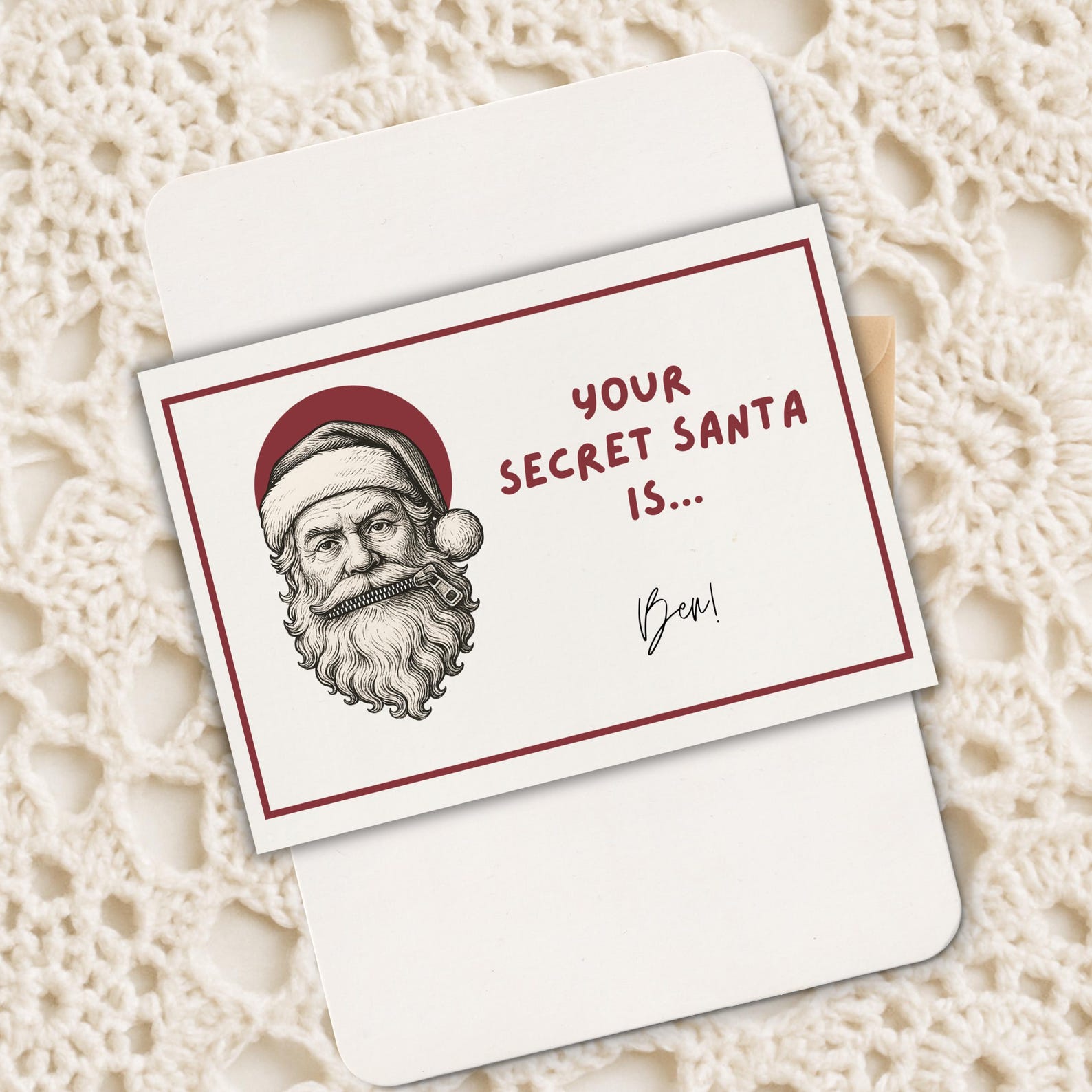 Printable Secret Santa Reveal Cards • Vintage Christmas Card Template ...