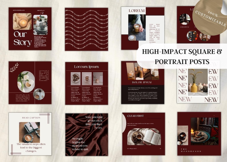 Luxury Maroon & Gold Instagram Templates: Canva Social Media Kit - Etsy