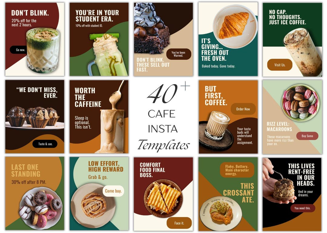 Bakery & Cafe Canva Templates | Instagram Posts - Etsy