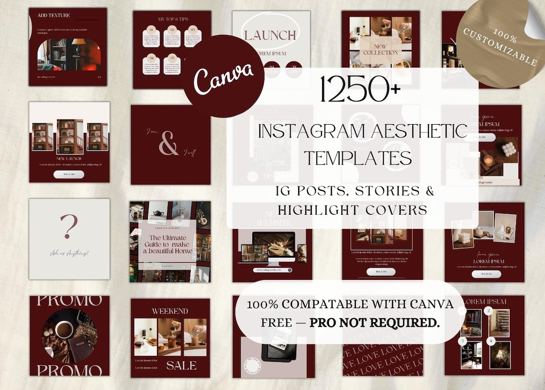 Luxury Maroon & Gold Instagram Templates: Canva Social Media Kit - Etsy