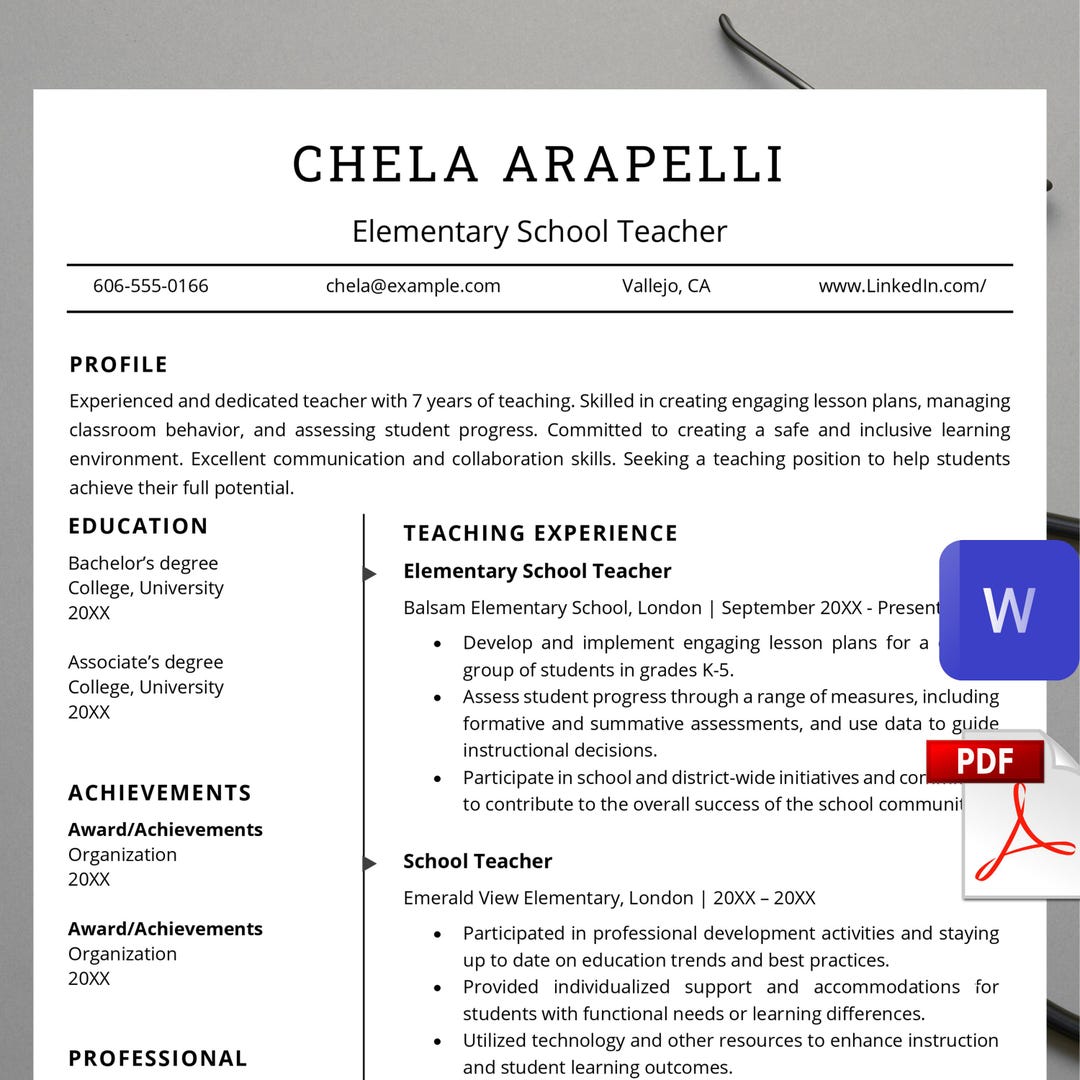 Teacher Resume Template Word | Professional ATS Friendly CV | Modern ...