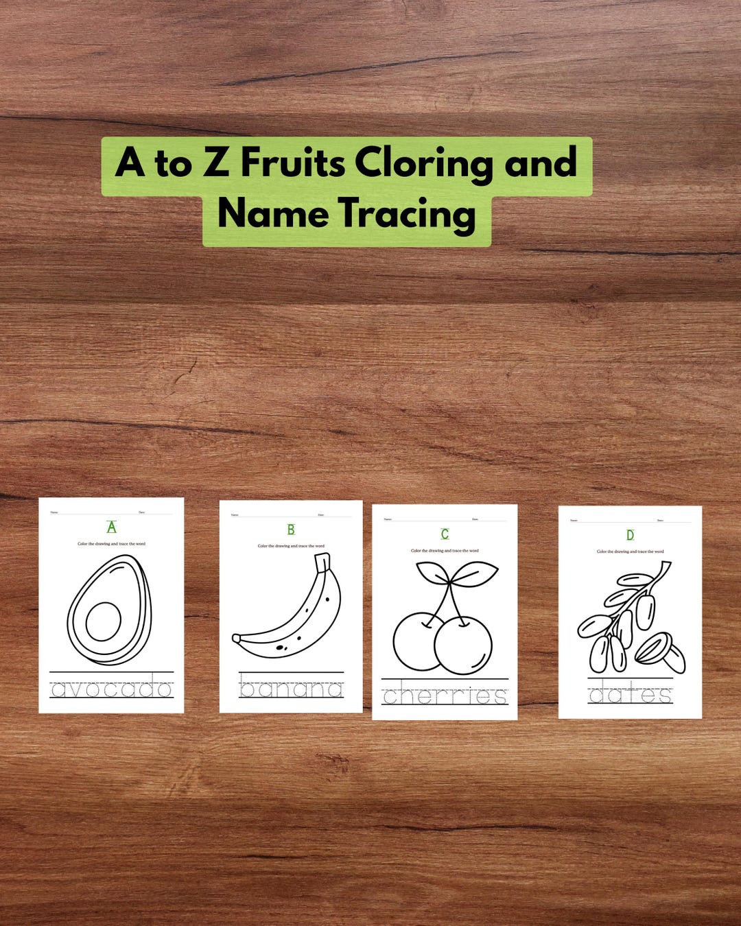 Fruit Alphabet Coloring Pages: A-Z Tracing Worksheet (PDF) - Etsy