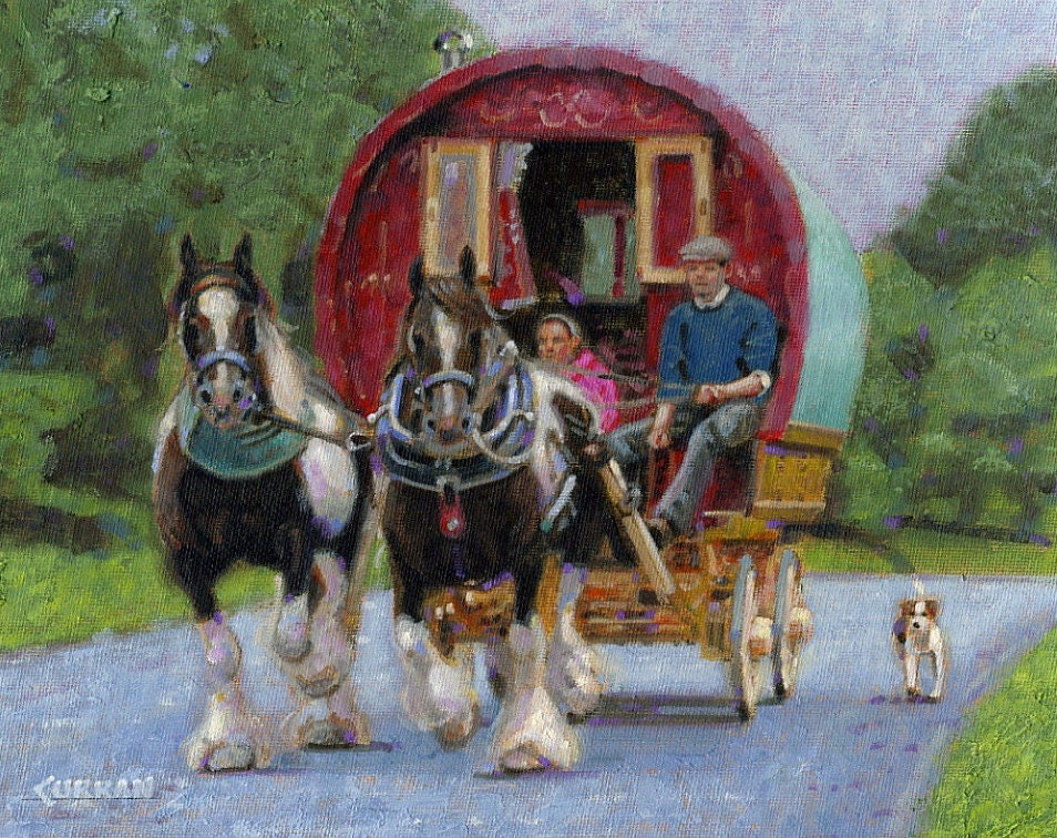 Color Print of Oil Painting, Tinker Wagon and Dog, Ireland - Etsy