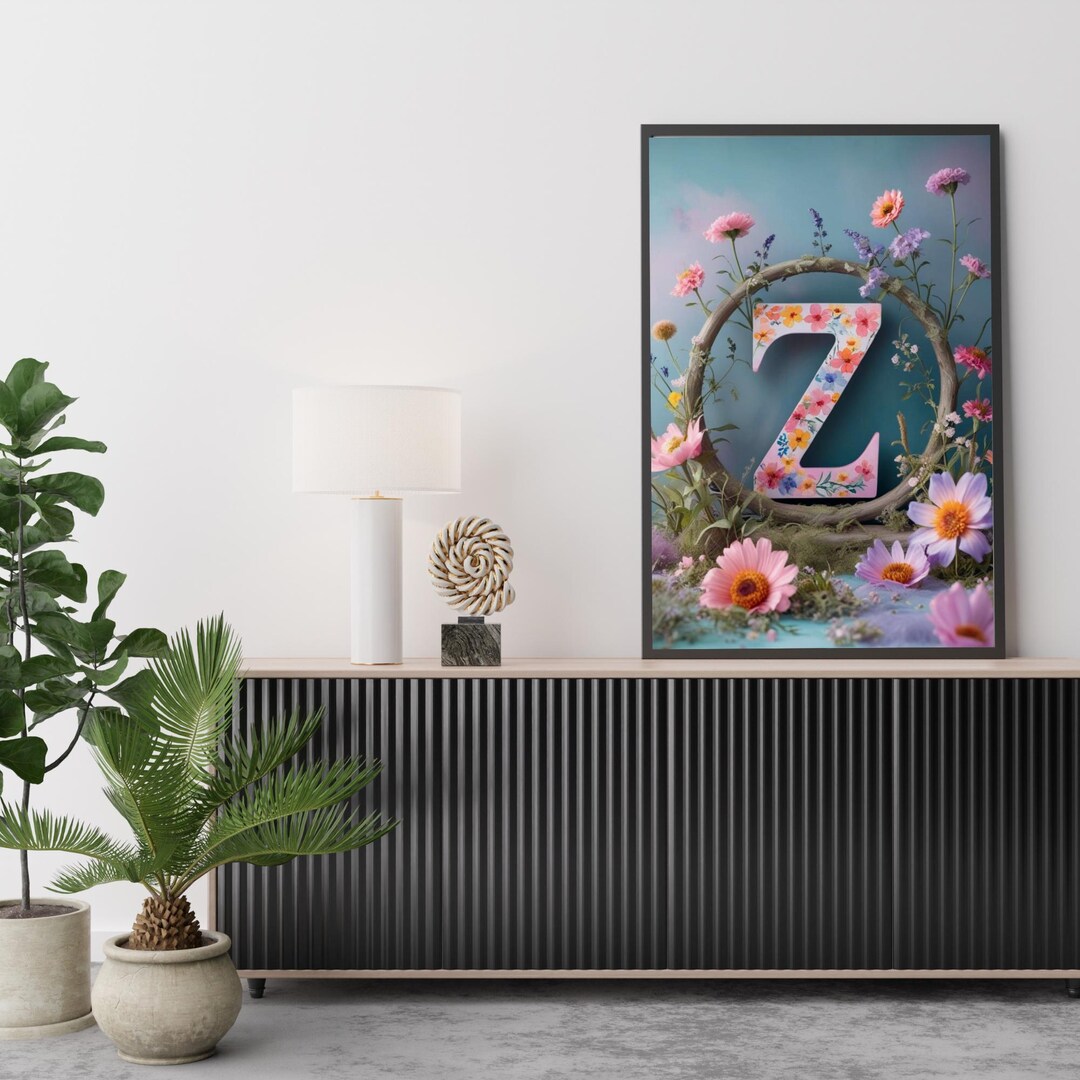 Floral Letter Z Print, Watercolor Initial, Boho Nursery Decor (digital ...