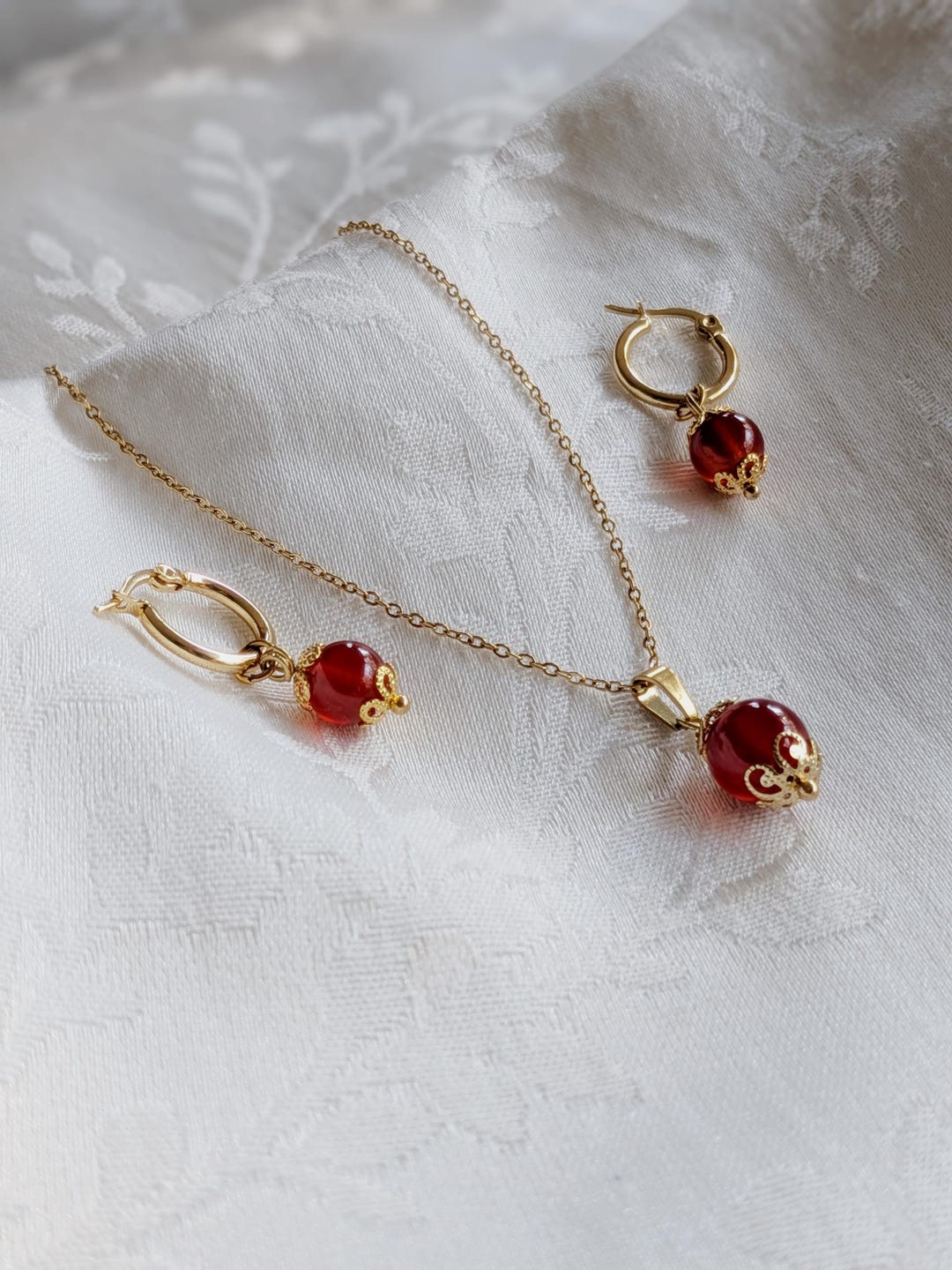 Agate Gemstone Hoop Earrings Set: Sri Lankan Kandyan Vintage Jewelry ...