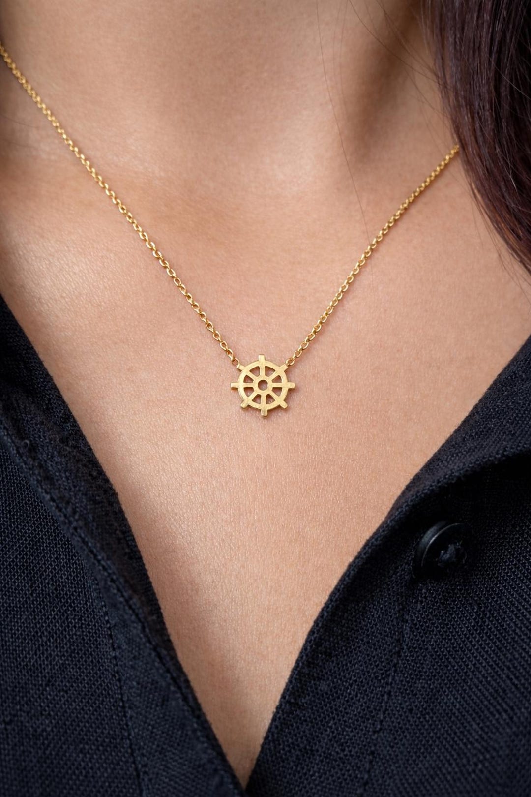Dainty Dharma Wheel Necklace | Dharma Chakra Pendant - Etsy