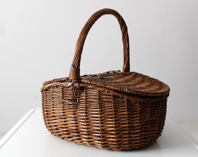 Vintage Wicker Picnic Basket With Split Lid - Etsy