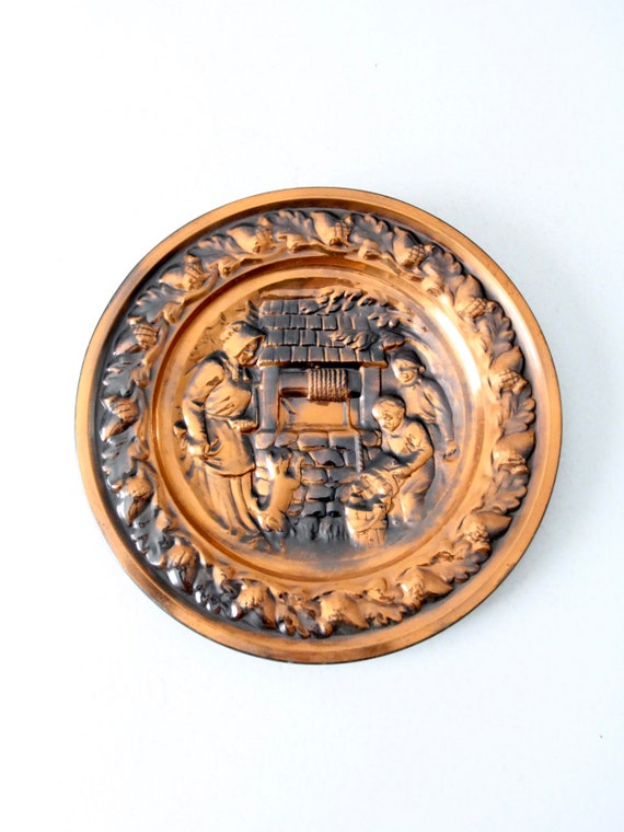 Vintage Copper Raised Relief Plate | Etsy