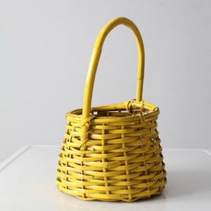 Vintage Yellow Wicker Handle Basket - Etsy