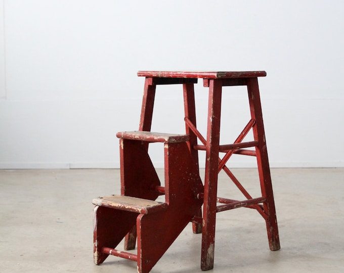 Vintage Step Stool / Red Kitchen Ladder - Etsy