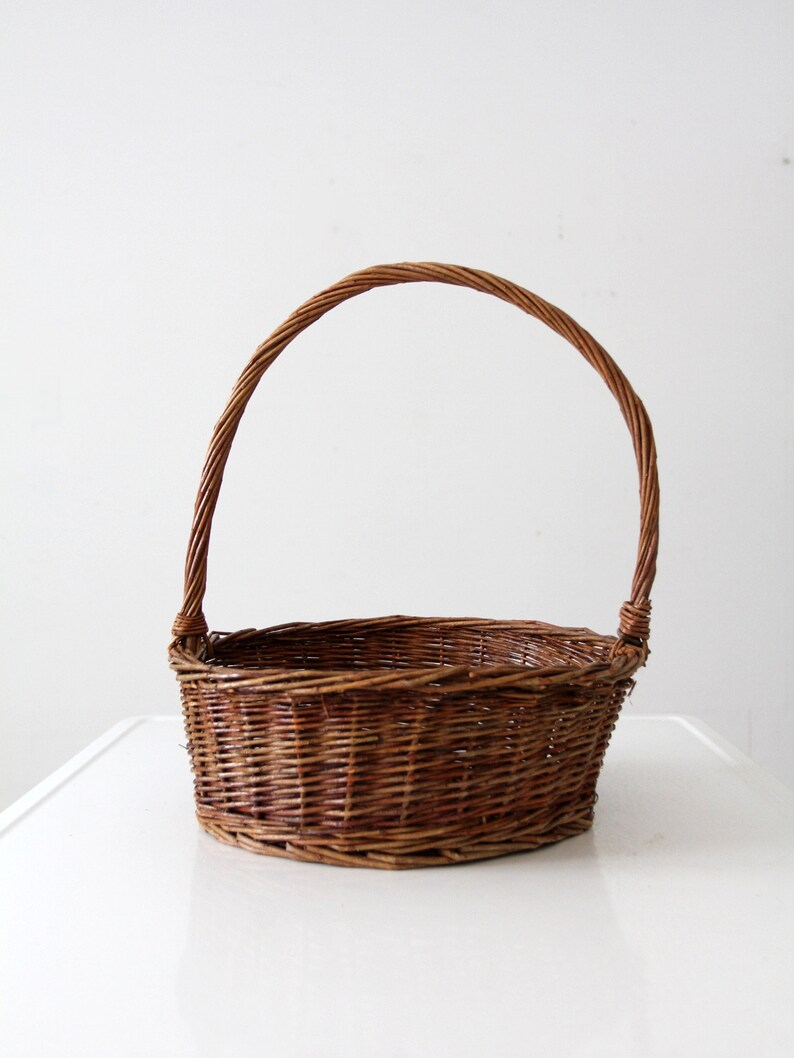 Vintage Wicker Handle Basket - Etsy