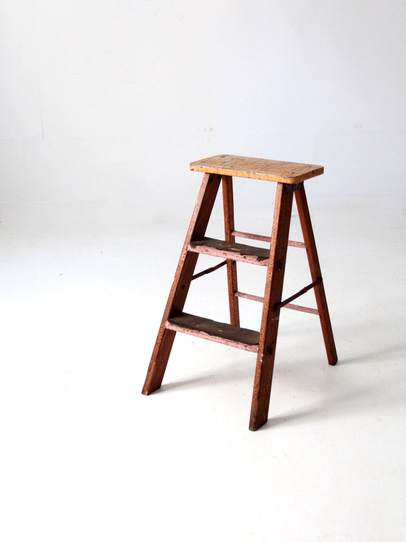 Vintage Step Ladder Rustic Wooden Stepstool - Etsy