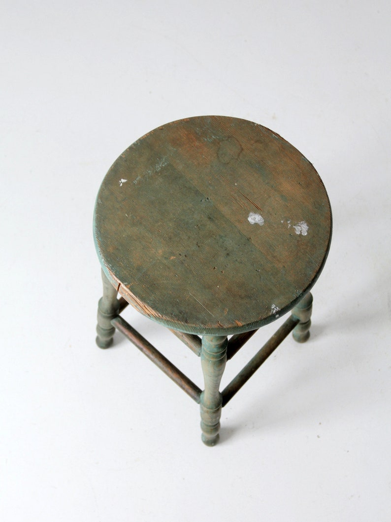 Vintage Green Turned Leg Stool - Etsy
