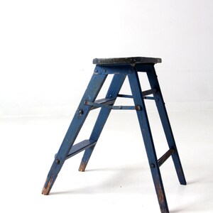 Vintage Wooden Step Stool, Blue Step Ladder - Etsy