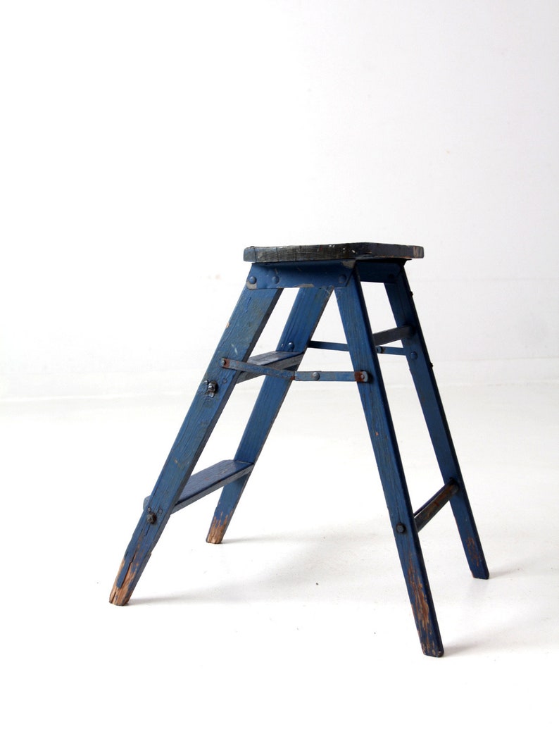 Vintage Wooden Step Stool, Blue Step Ladder - Etsy