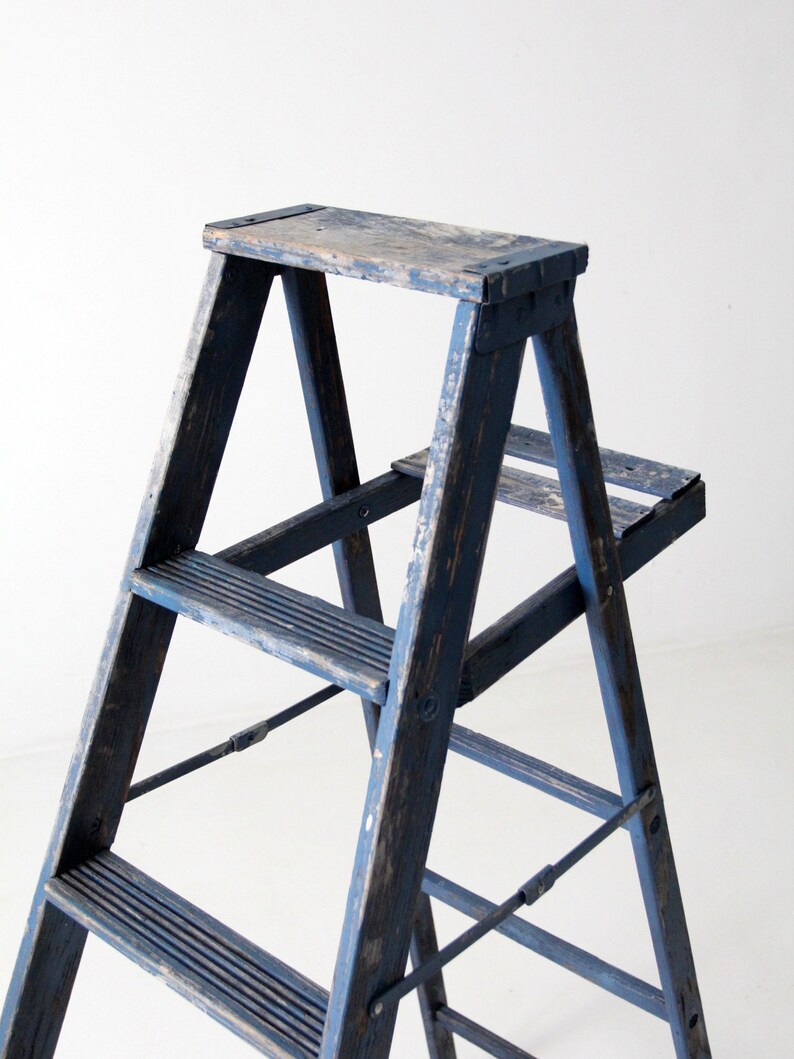 Vintage Blue Wooden Ladder, Decorative Ladder - Etsy