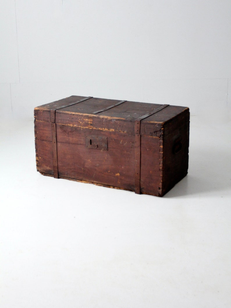 Antique Wooden Flat Top Trunk | Etsy