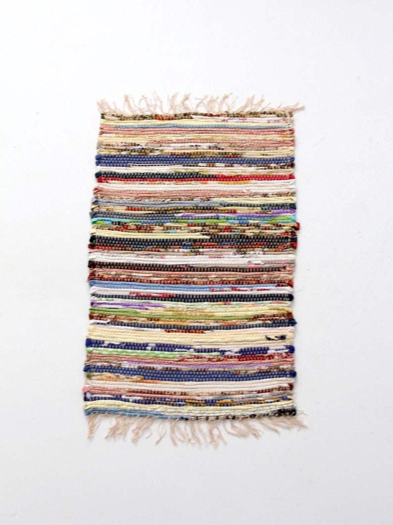 Vintage Rag Rug Farmhouse Accent Rug or Floor Mat | Etsy