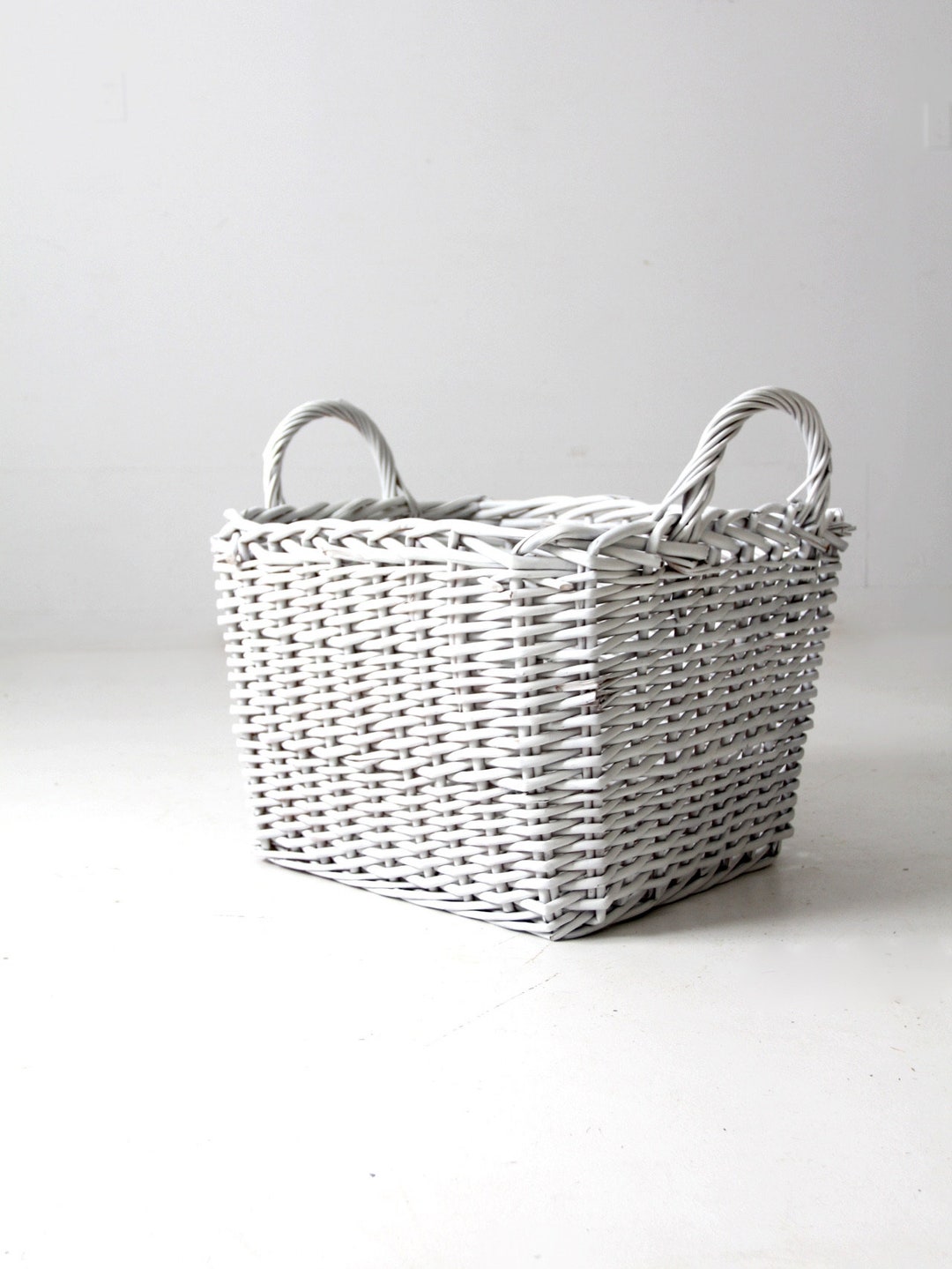 Vintage Large White Storage Basket - Etsy