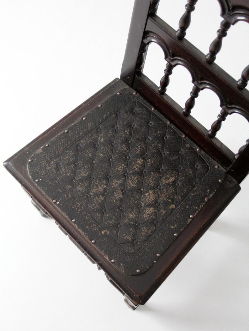 Antique Victorian Spindle Back Chair With Leather Seat - Etsy