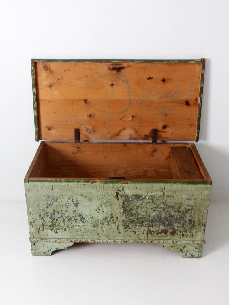 Antique Green Flat Top Wooden Trunk - Etsy