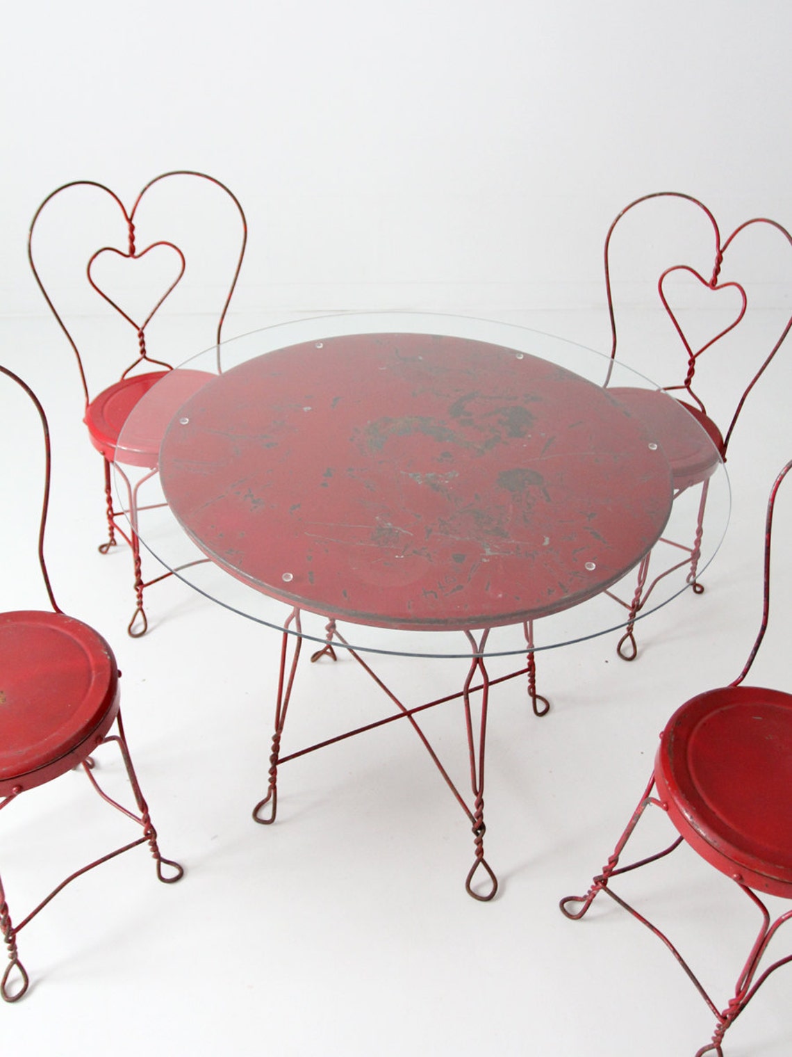 Vintage Ice Cream Parlor Table Set With 4 Chairs, Red Outdoor Furniture ...