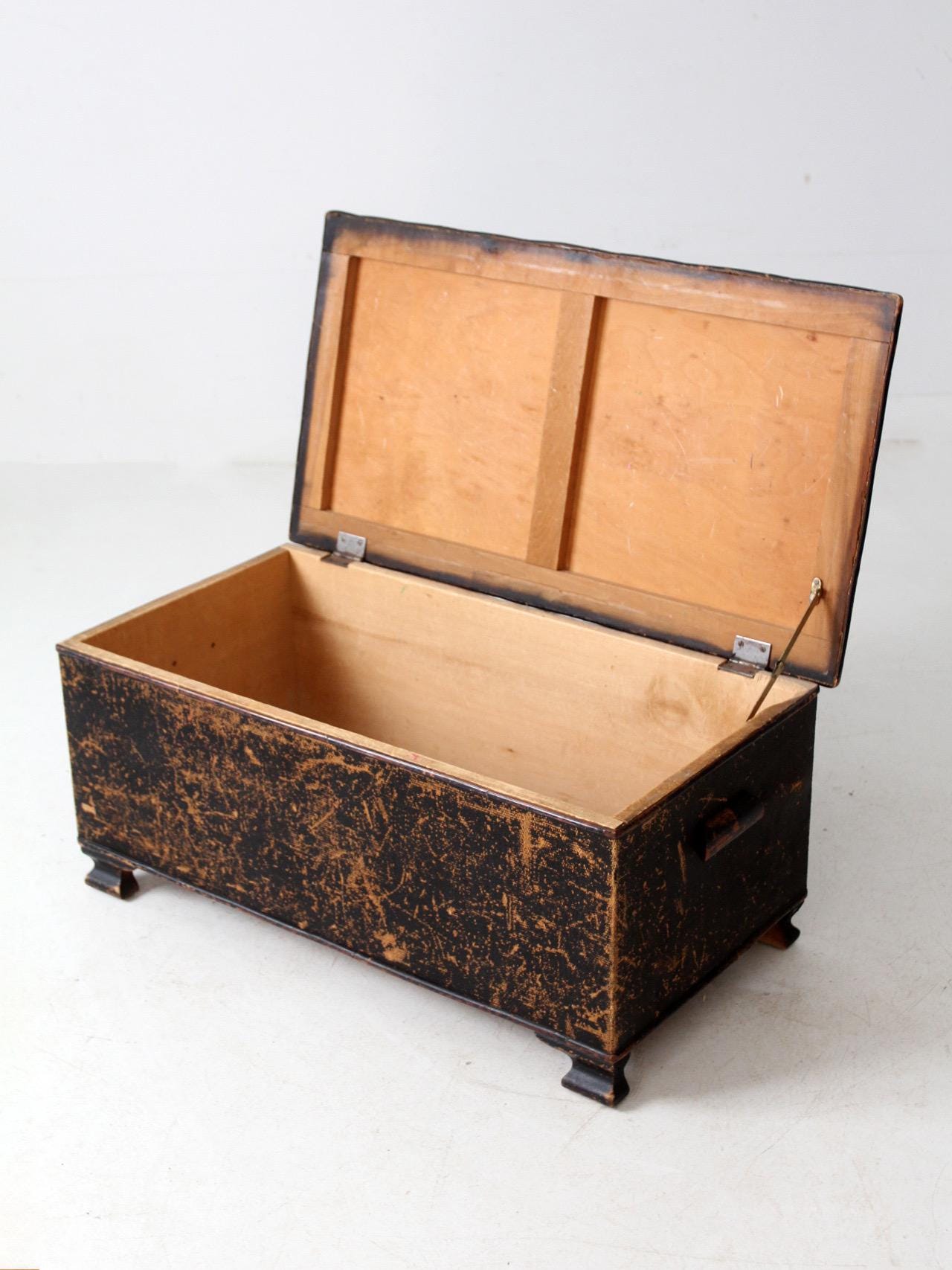 Antique Black Woven Canvas Trunk - Etsy