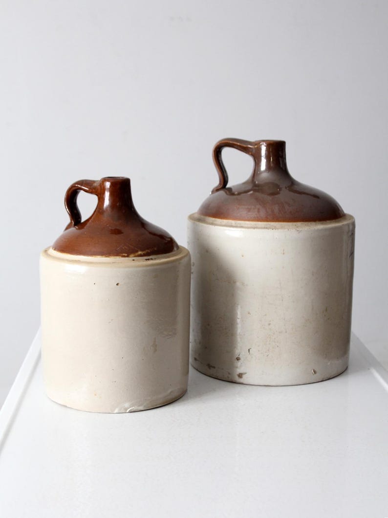 Antique Stoneware Jugs Pair, Albany Slip Crock Jugs - Etsy