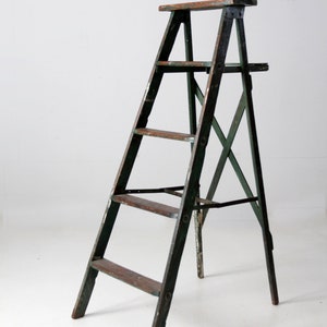 Vintage Green Painted Wood Ladder - Etsy