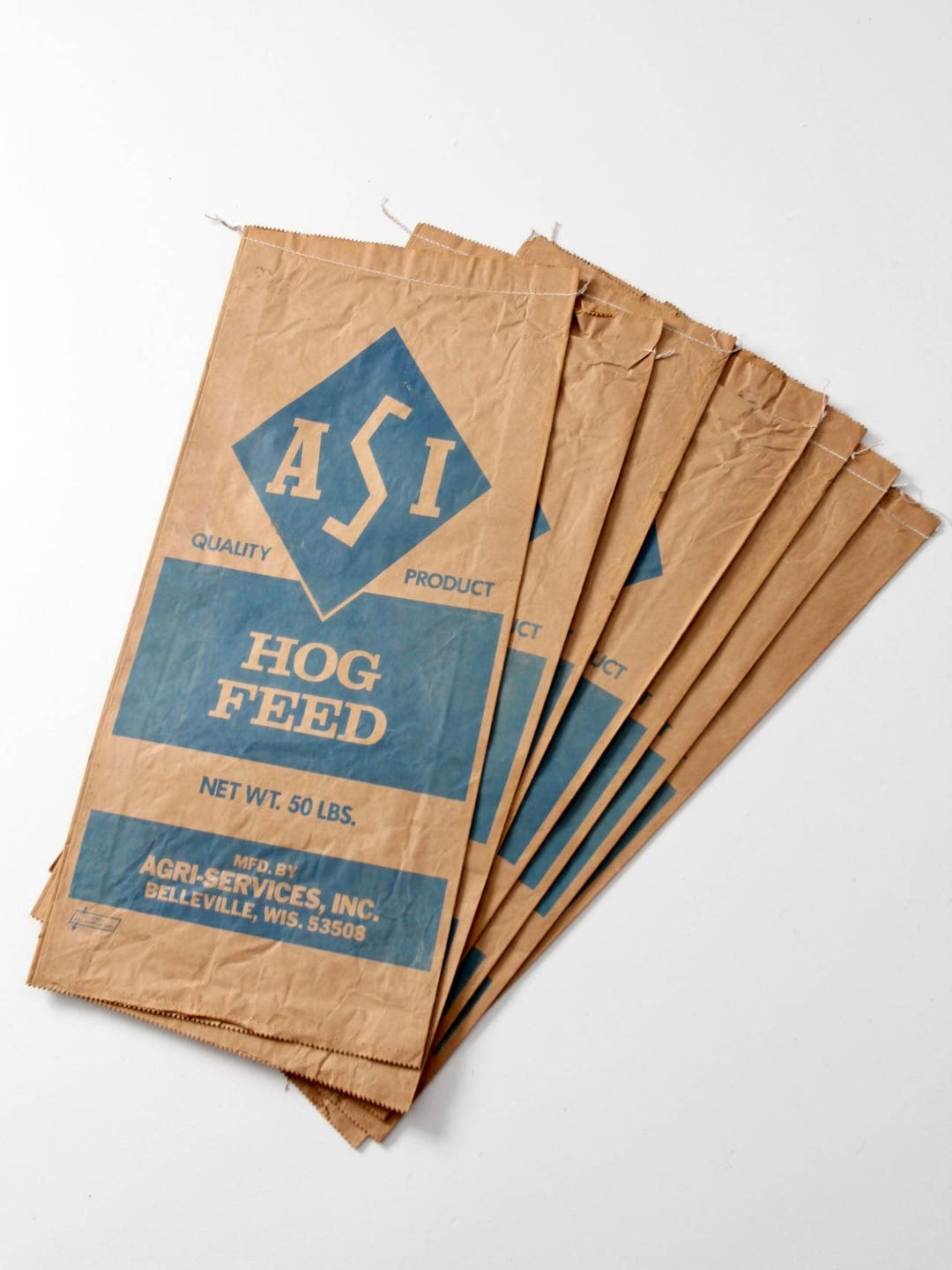 Vintage ASI Paper Feed Bag, Blue Paper Farm Sacks, Rustic Country Decor ...