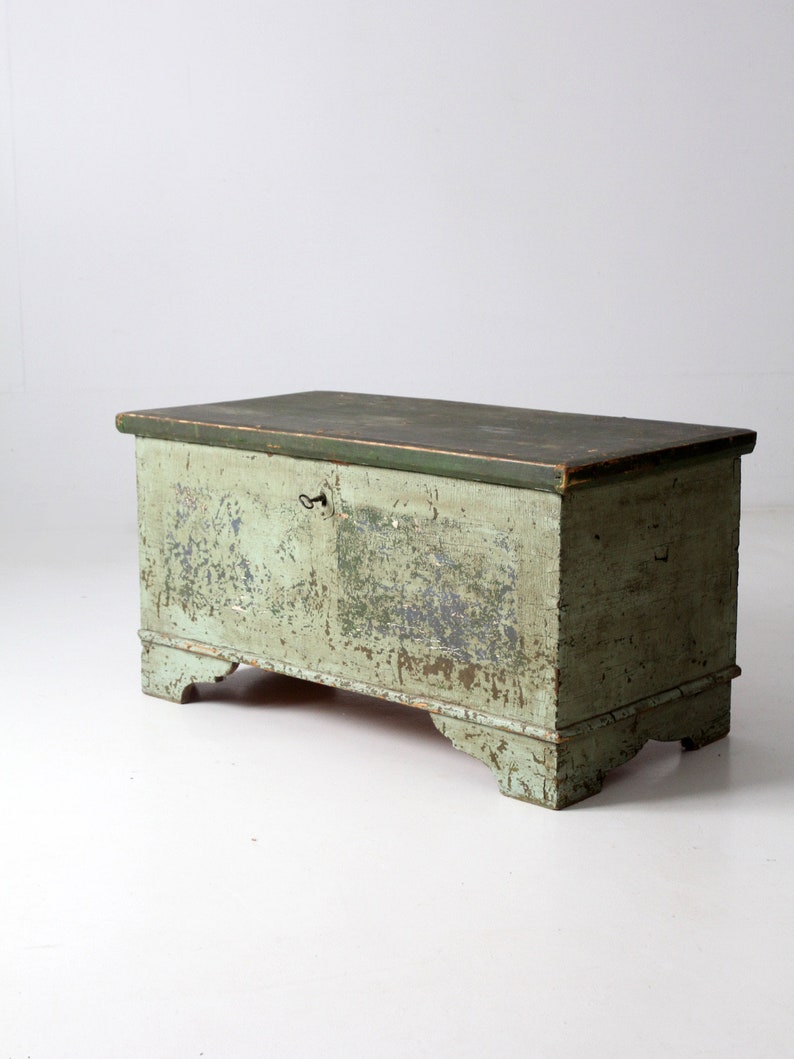 Antique Green Flat Top Wooden Trunk - Etsy