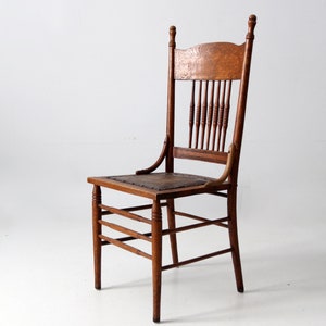 Antique Press Back Chair With Leather Seat - Etsy