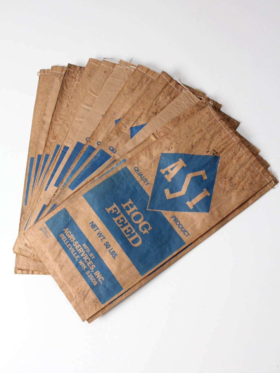 Vintage ASI Paper Feed Bag Blue Paper Farm Sacks Rustic | Etsy