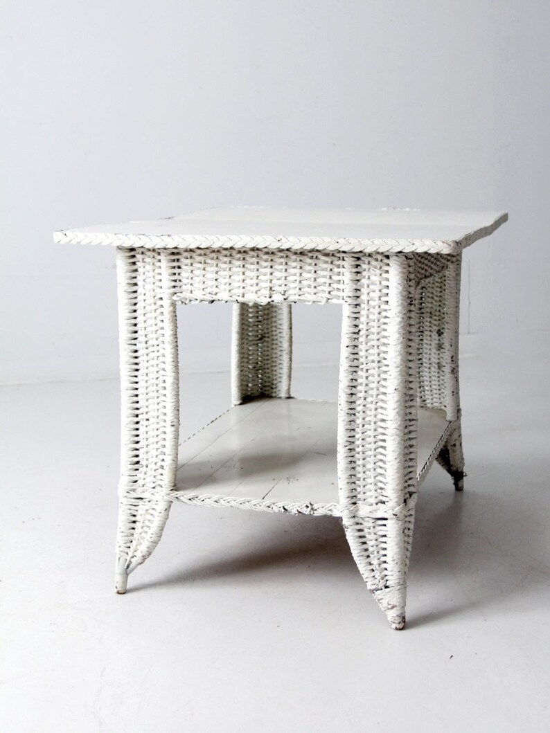 Antique White Wicker Library Table - Etsy