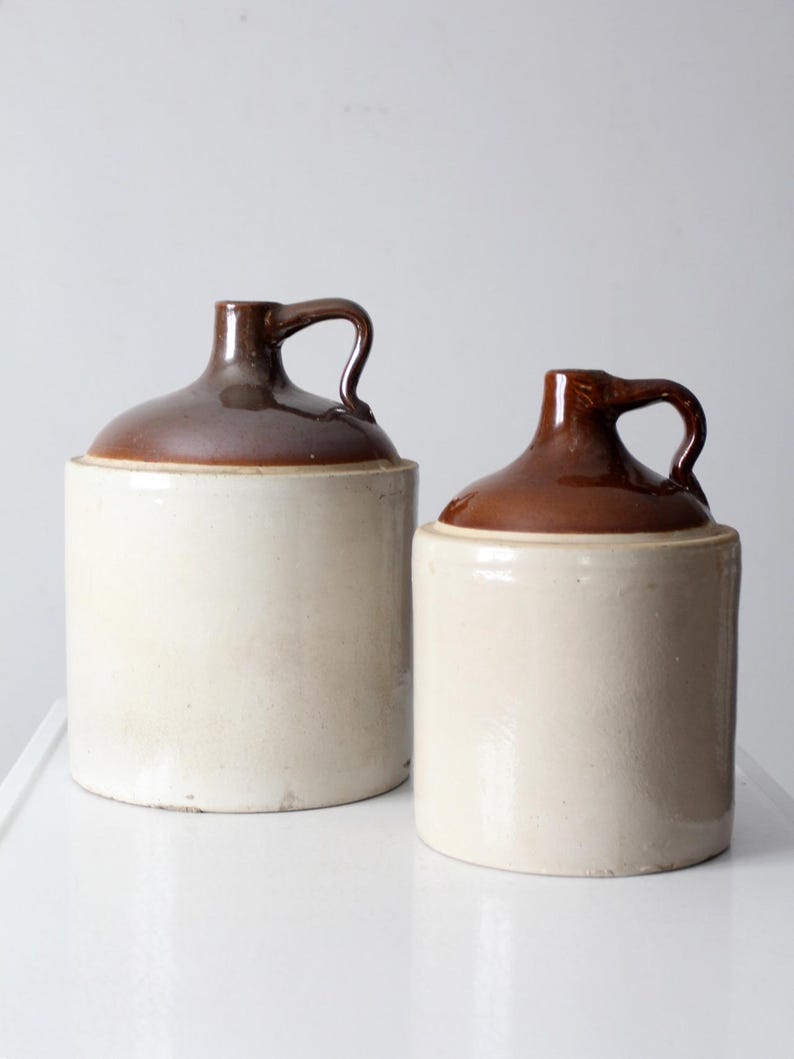 Antique Stoneware Jugs Pair, Albany Slip Crock Jugs - Etsy