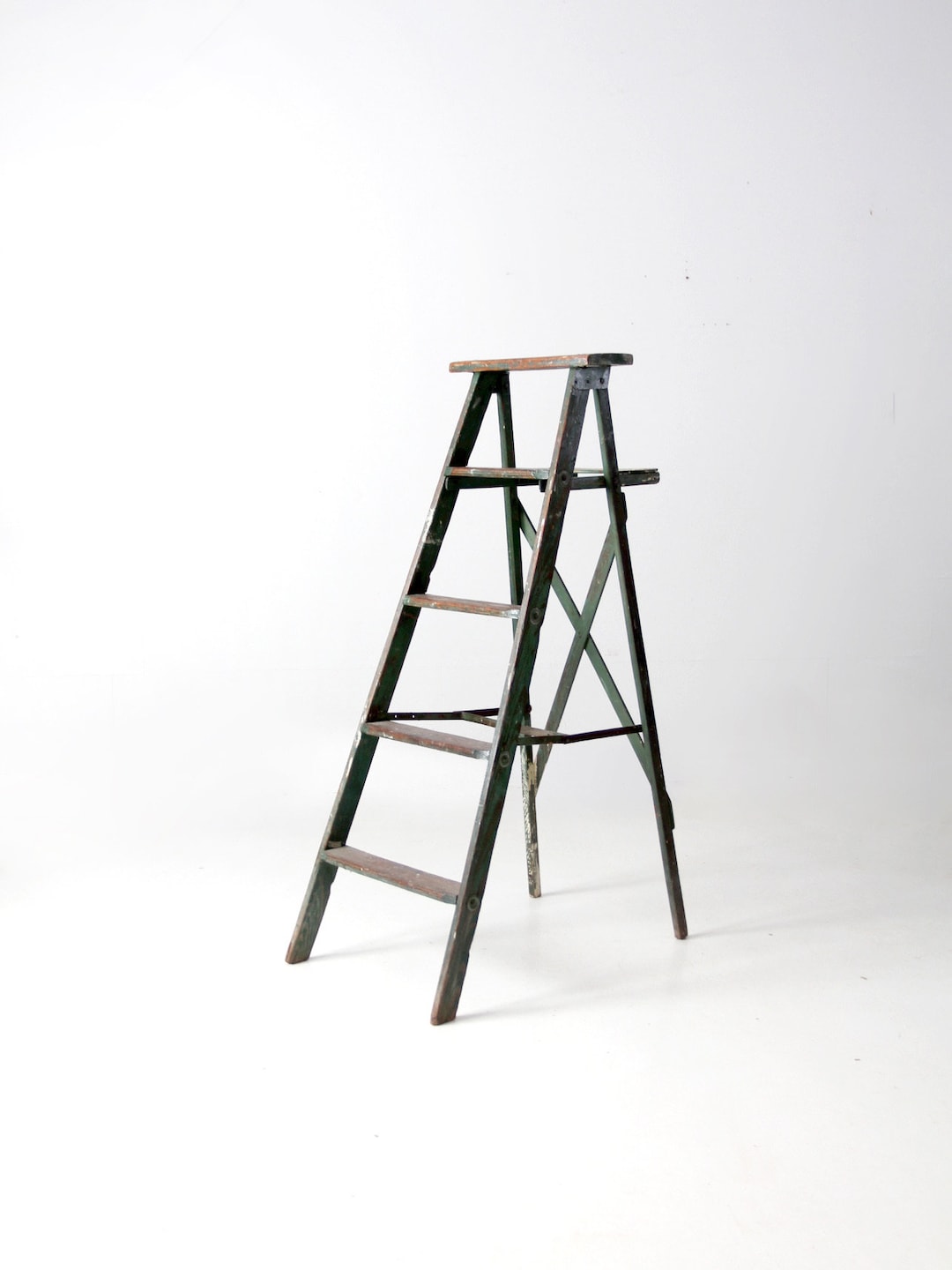 Vintage Green Painted Wood Ladder - Etsy