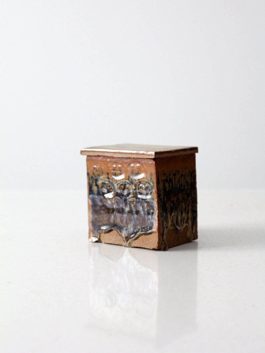 Studio pottery box vintage ceramic square jar with lid | Etsy