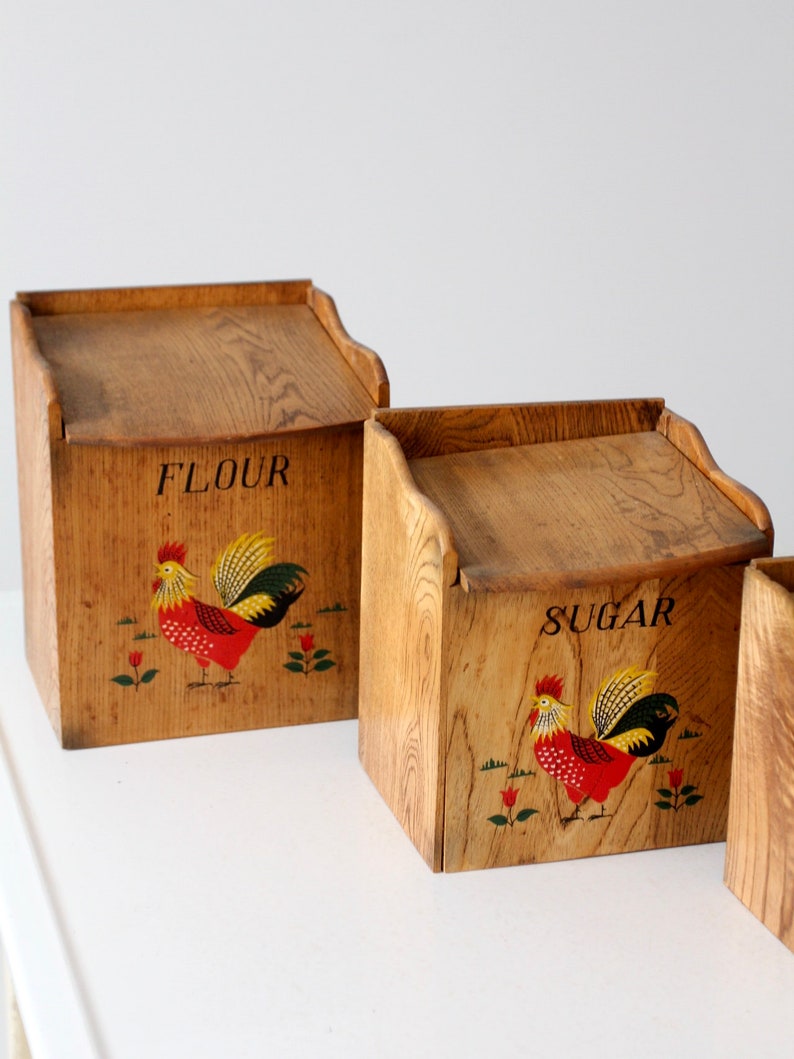 Mid-century Rooster Canisters, Wooden Kitchen Containers - Etsy