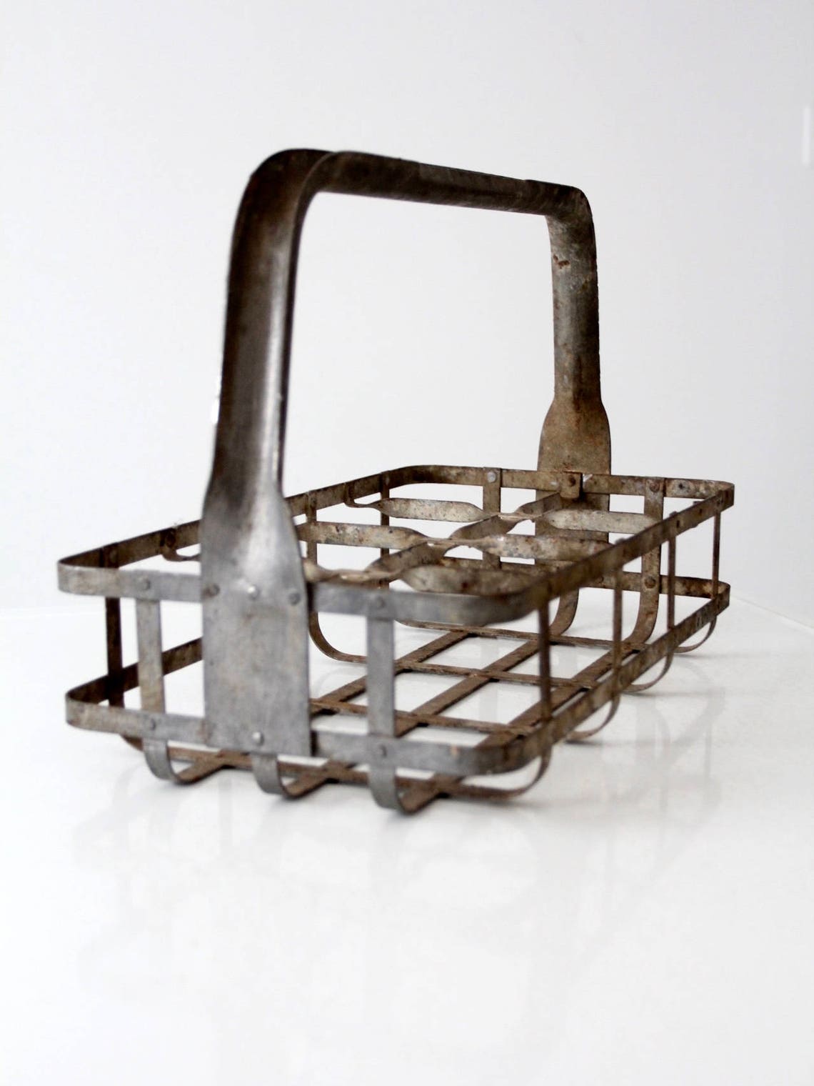 Vintage Milk Bottle Carrier Metal Tote Basket | Etsy