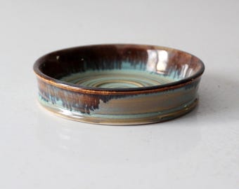 Vintage Hand Thrown Studio Art Pottery Bowl / Dish 3.5" Burnished Green ...