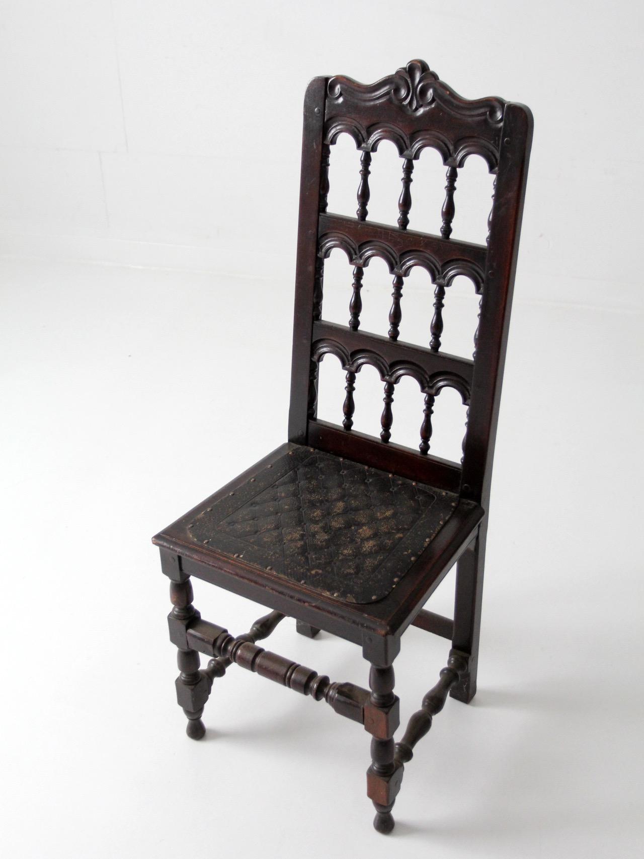 Antique Victorian Spindle Back Chair With Leather Seat - Etsy