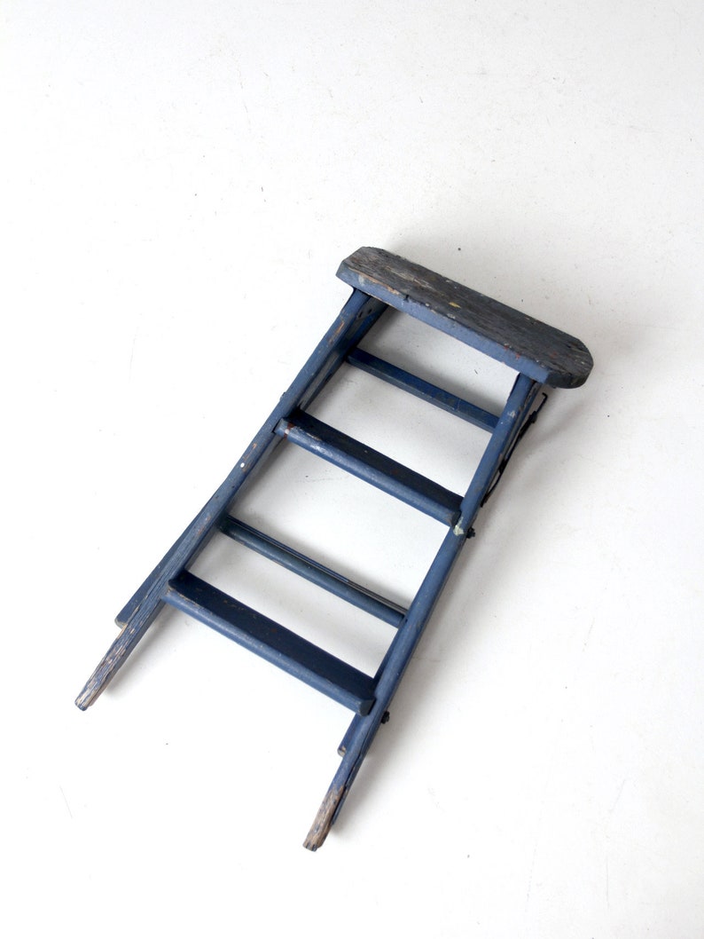Vintage Wooden Step Stool, Blue Step Ladder - Etsy