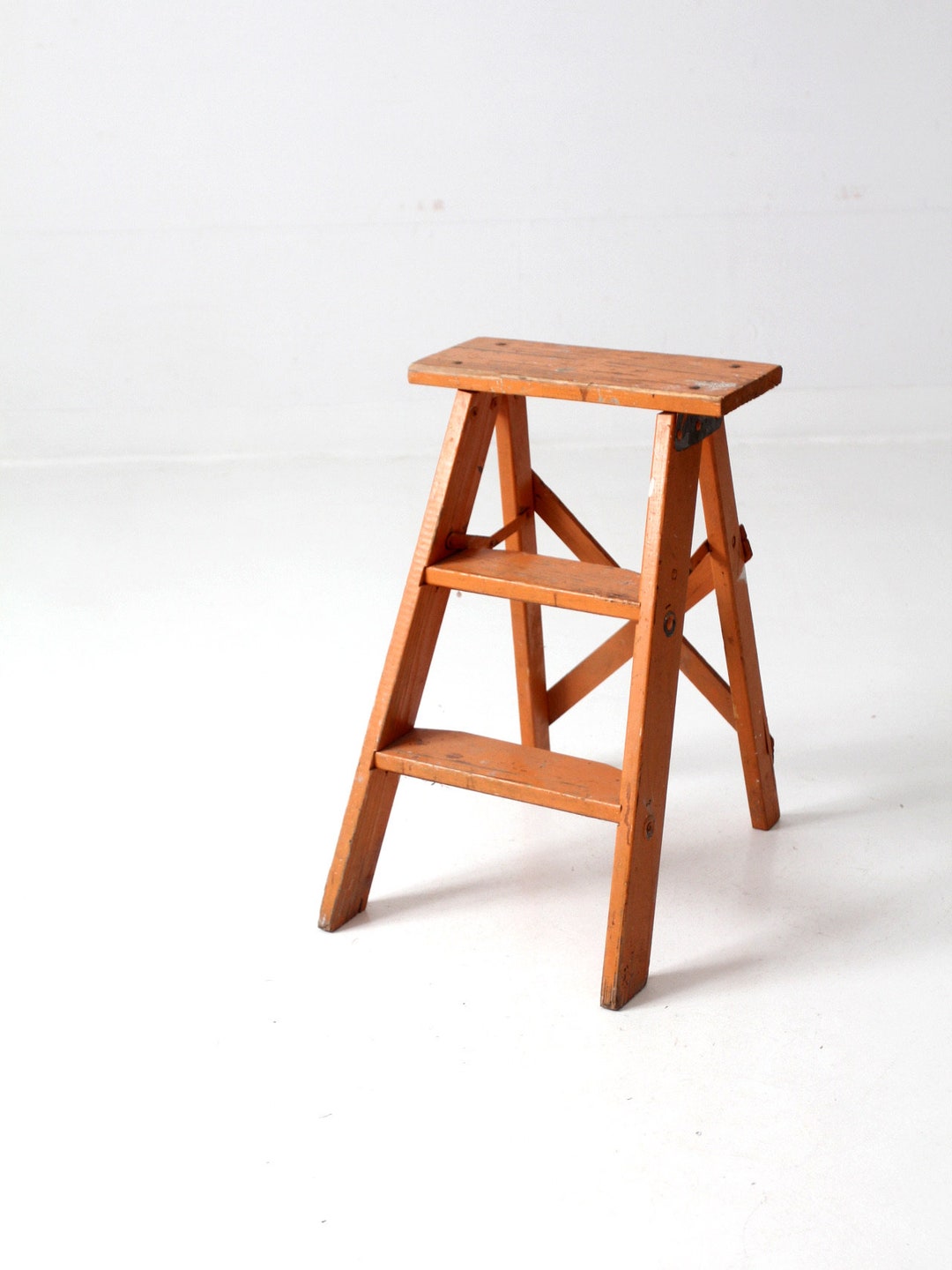 Vintage Orange Wooden Step Ladder - Etsy