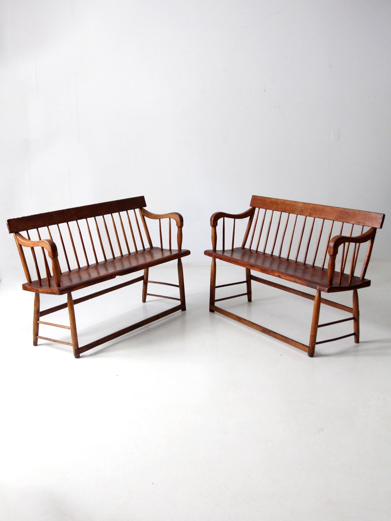 Antique Spindle Back Bench Pair - Etsy